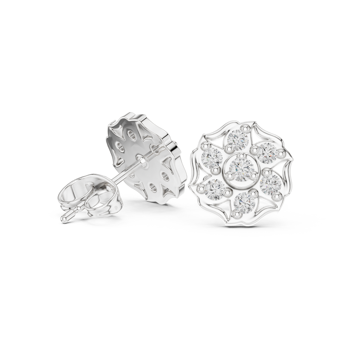 Lotus Cluster Stud Earrings – 925 Sterling Silver | Zixy